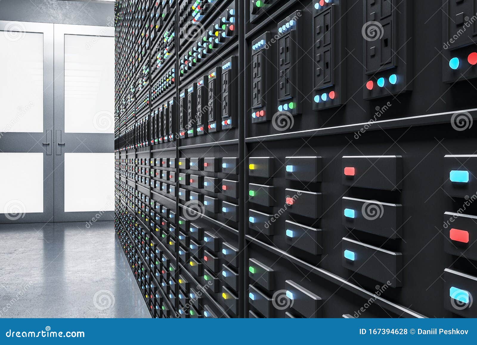 Futuristic Shiny Server Room Stock Illustration - Illustration of data ...