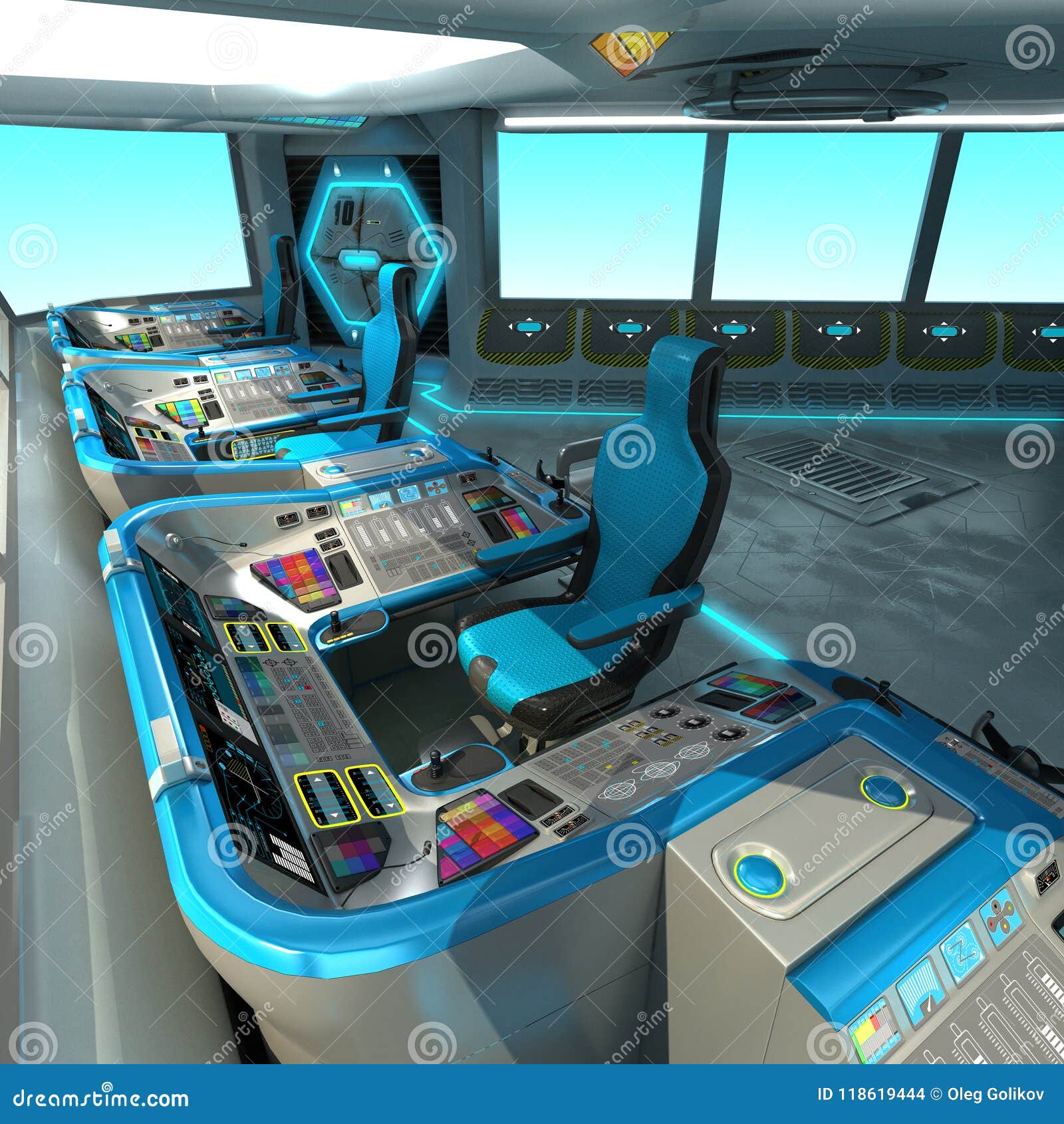 A Futuristic Ship-cutting Project. Command Bridge of a Spacecraft ...