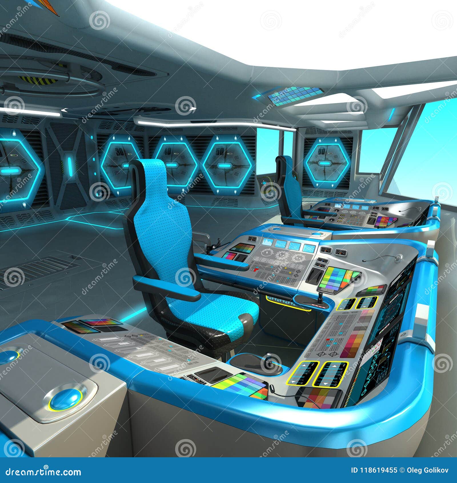 A Futuristic Ship-cutting Project. Command Bridge of a Spacecraft ...