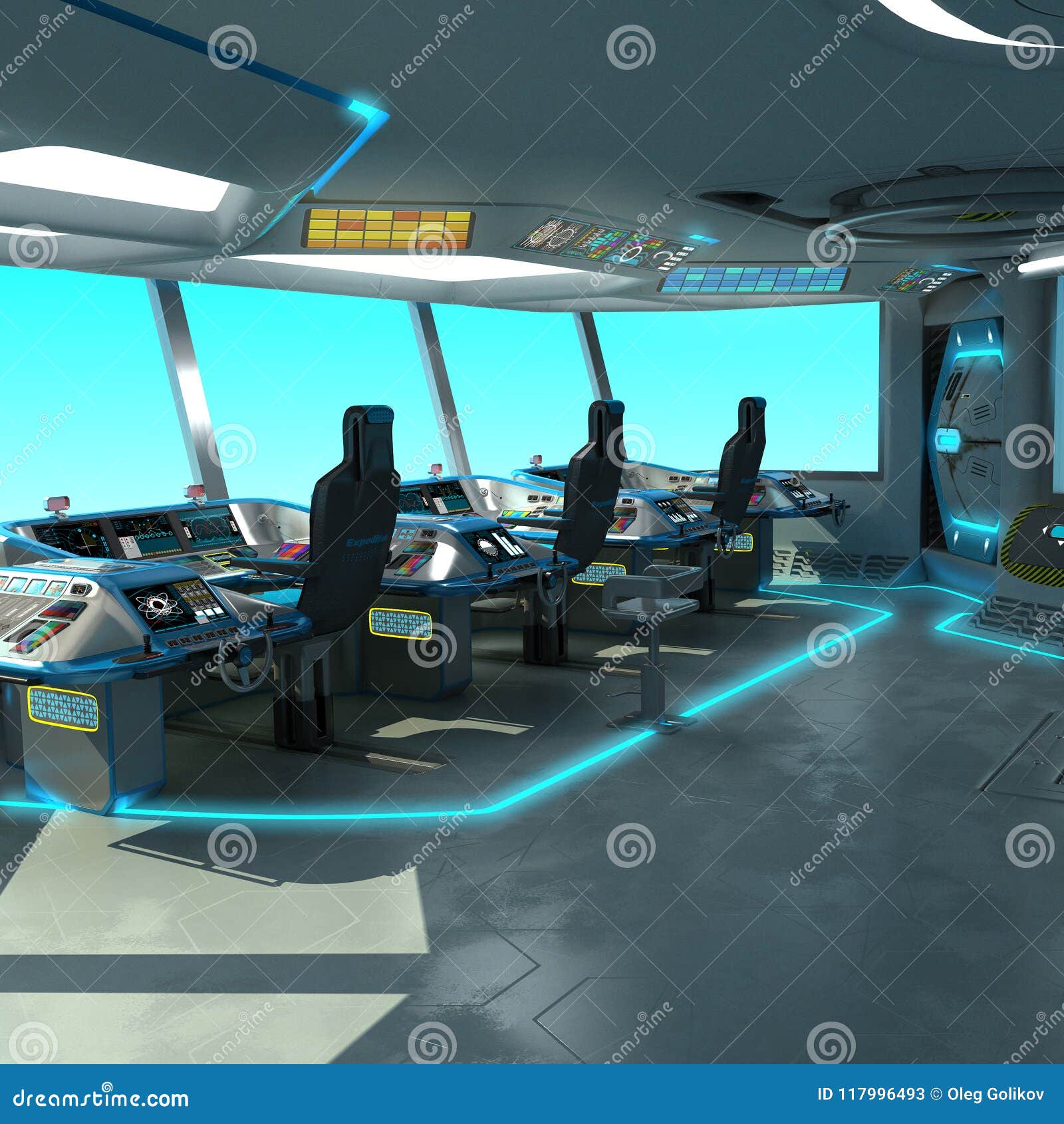 A Futuristic Ship-cutting Project. Command Bridge of a Spacecraft ...