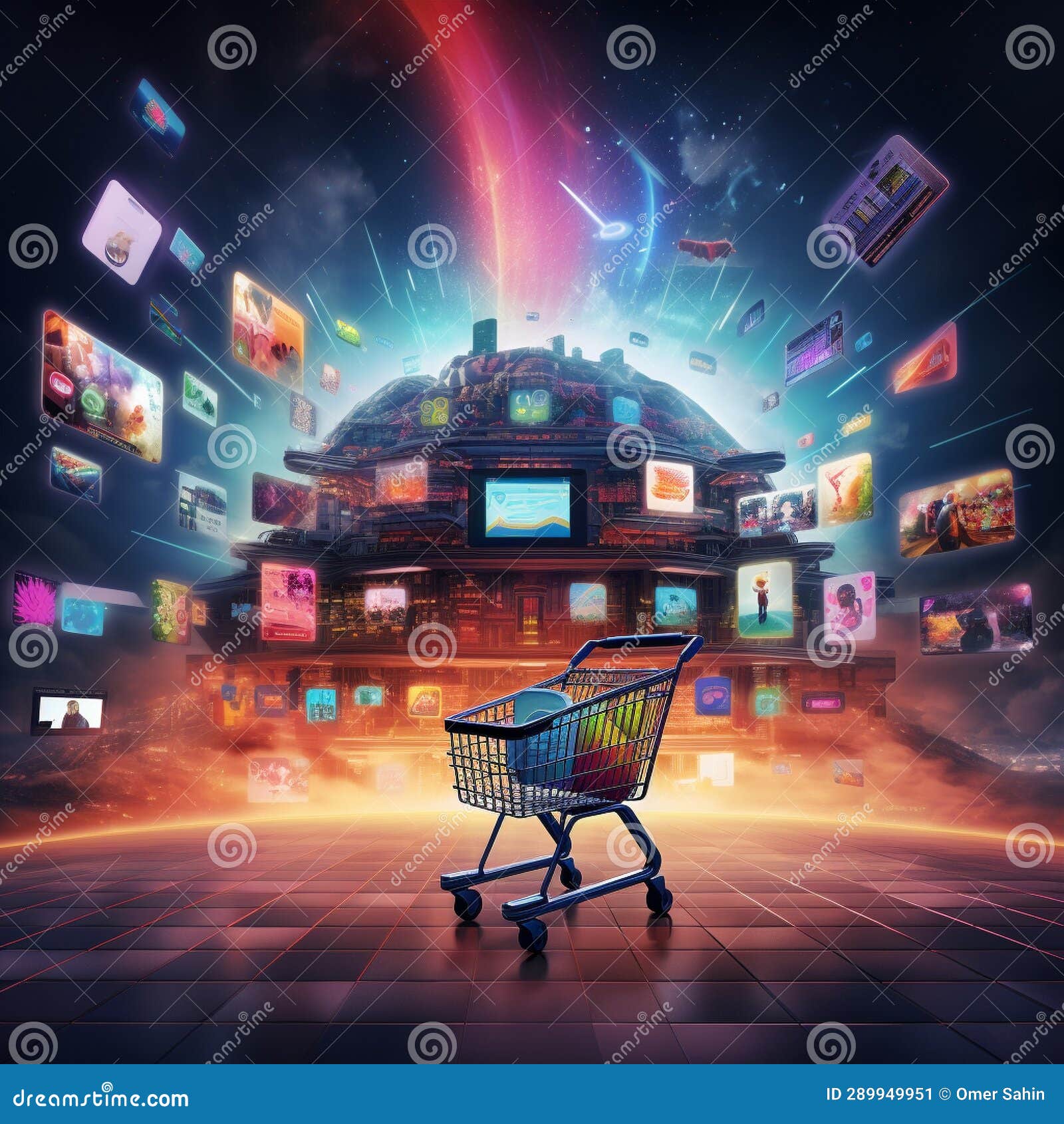 Futuristic Shopping Experience Stock Illustration - Illustration of ...