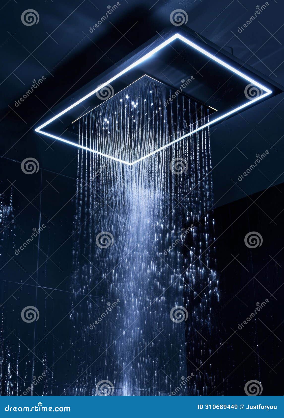 Futuristic Shower Oasis: A Serene Space Featuring White-Blue Lighting ...