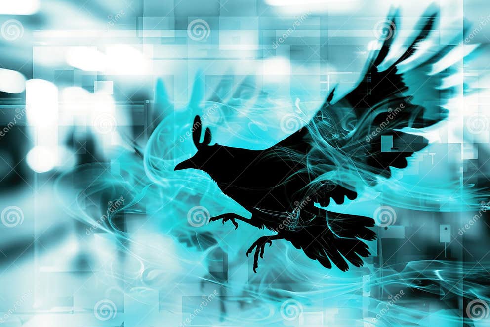 Futuristic Silhouette of a Crow in Abstract Digital Environment Stock ...