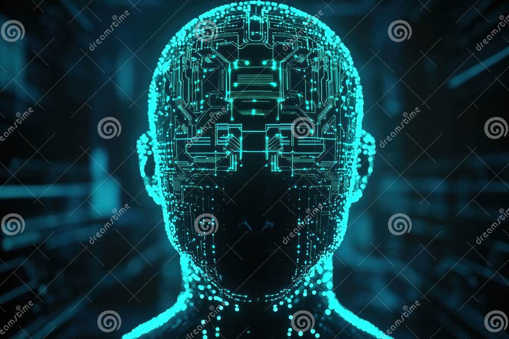 Futuristic Silhouette of a Human Head with Glowing Circuit Board Pattern Showcasing Advanced ...