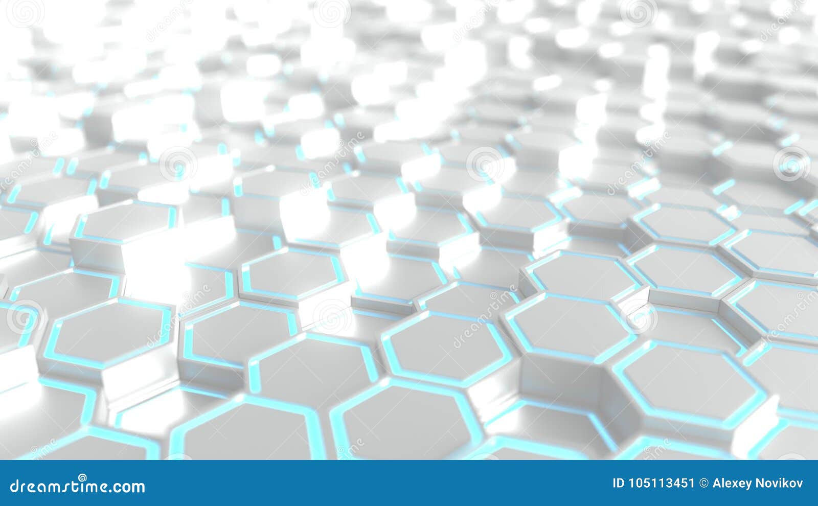 Futuristic Silver and Blue Hexagonal Prisms Background, 3D Rendering ...
