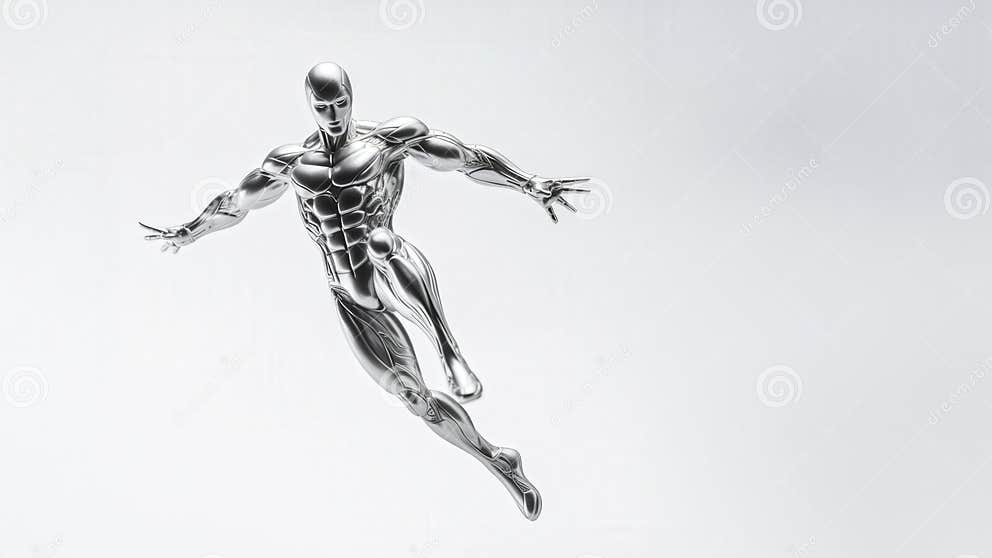 Futuristic Silver Humanoid Robot in Dynamic Pose. Stock Image - Image ...