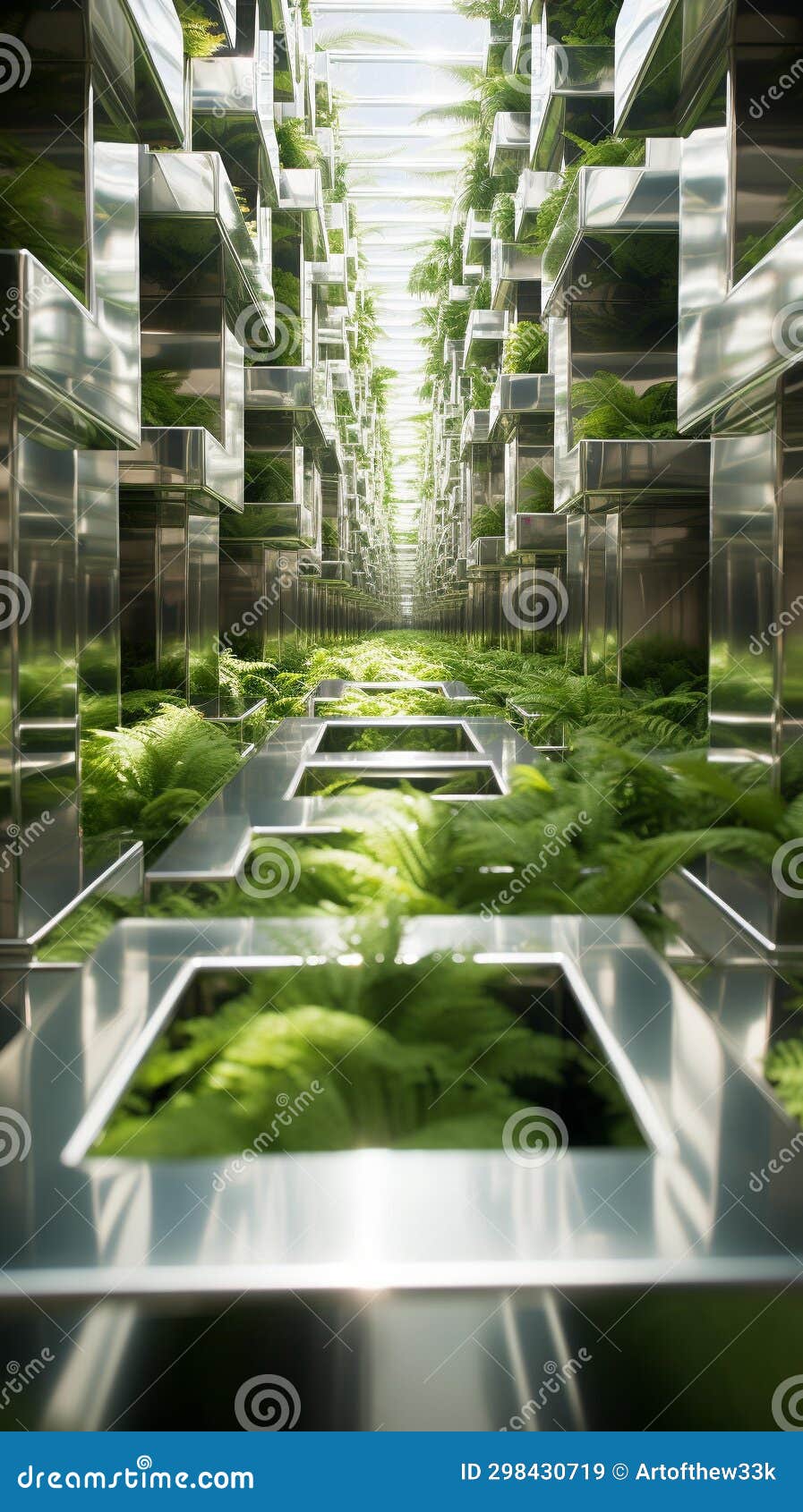 Futuristic Silver Maze: Abstract Metallic Walls & Sunlit Shadows Stock ...