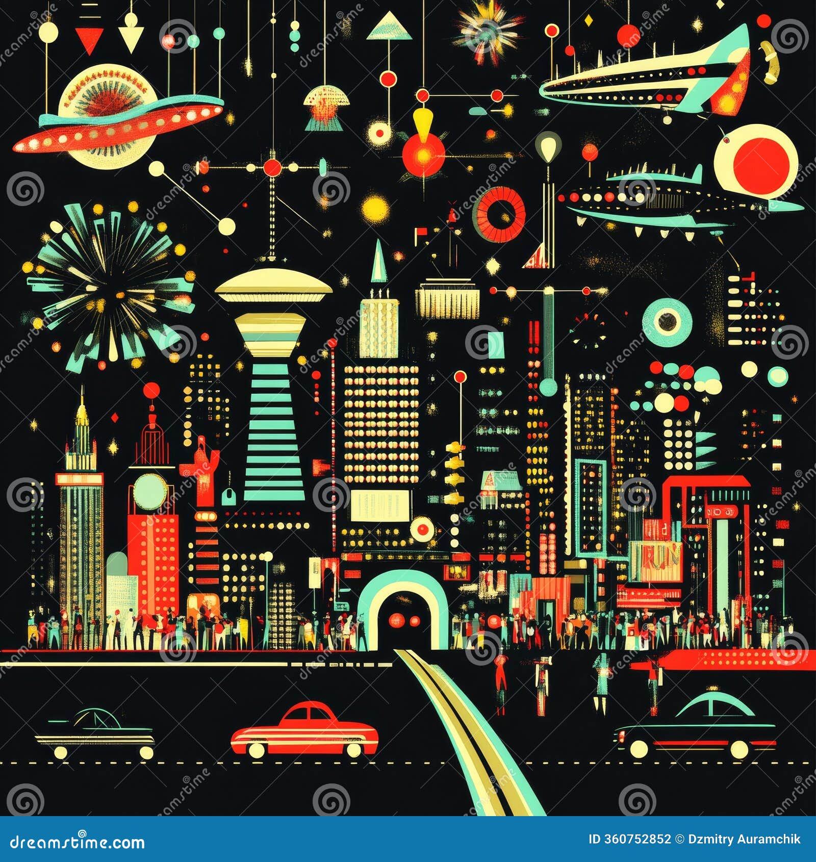 A Futuristic Skyline with Soaring Towers and Vehicles in Flight Stock ...