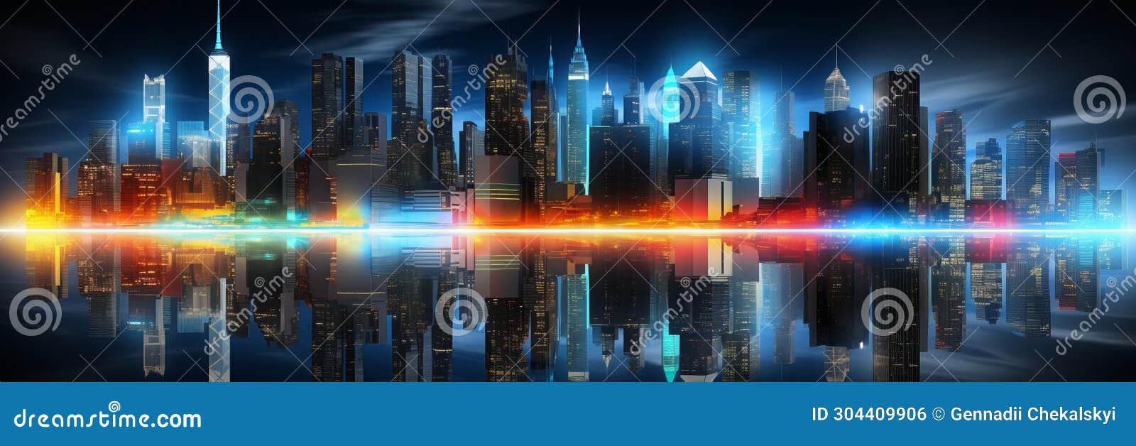 Futuristic Skyline of an Ultra-modern City Illuminated by Bright Lights ...