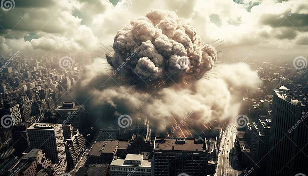 Futuristic Skyscraper Exploding in a Digitally Generated Cityscape at ...