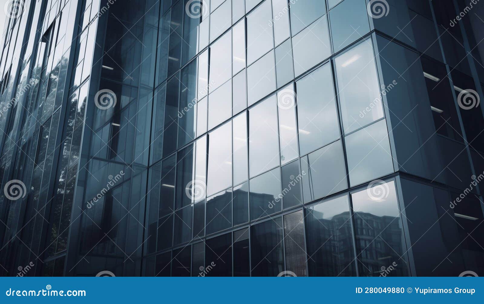 Futuristic Skyscraper Facade Reflects Blue Cityscape in Modern Glass ...