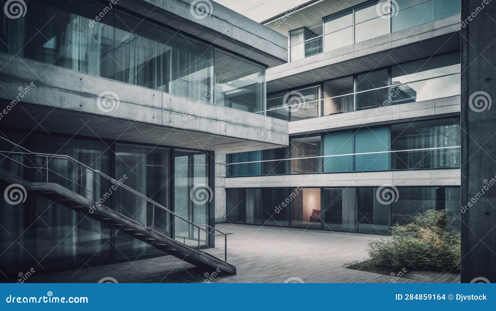 Futuristic Skyscraper with Glass Walls and Steel Staircase Inside ...