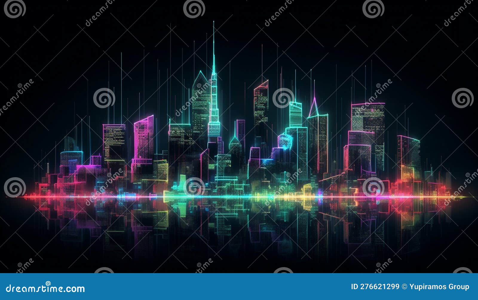 Futuristic Skyscraper Illuminated by Glowing Data Patterns Generated by ...