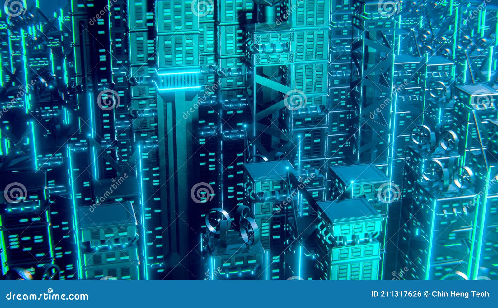 Futuristic Skyscrapers. the Flow of Digital Data. City of the Future ...