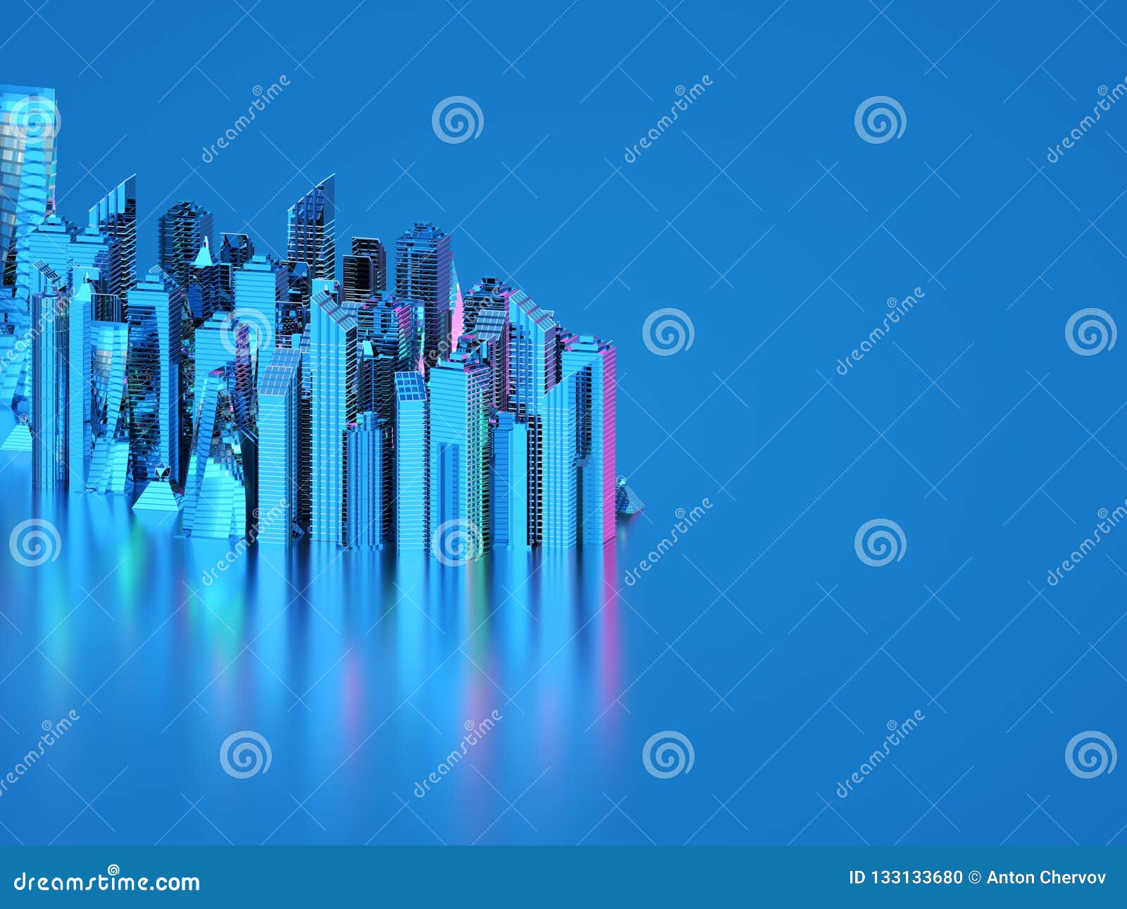 Futuristic Skyscrapers in the Flow. the Flow of Digital Data. City of ...