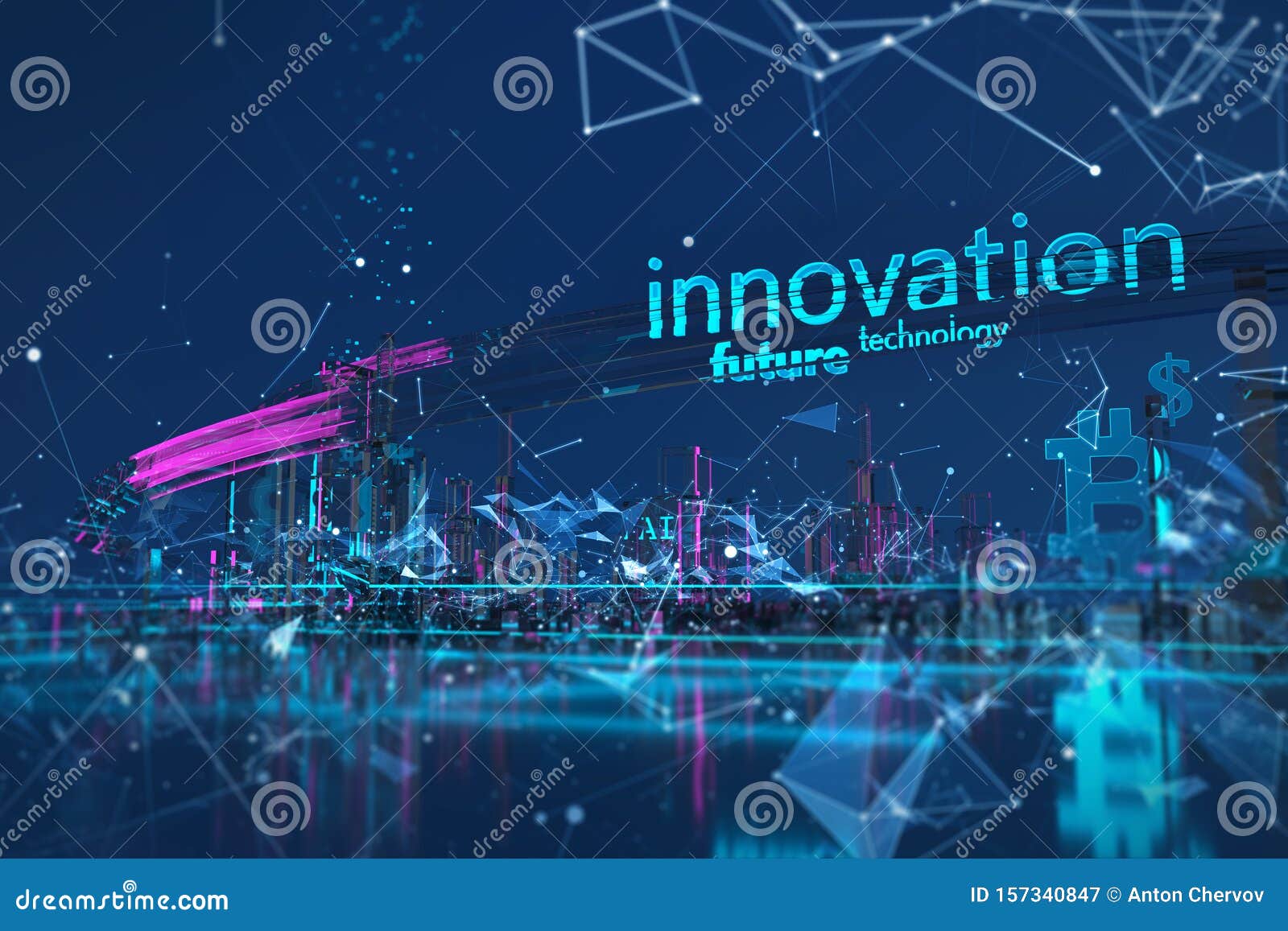 Futuristic Skyscrapers in the Flow. the Flow of Digital Data. City of ...