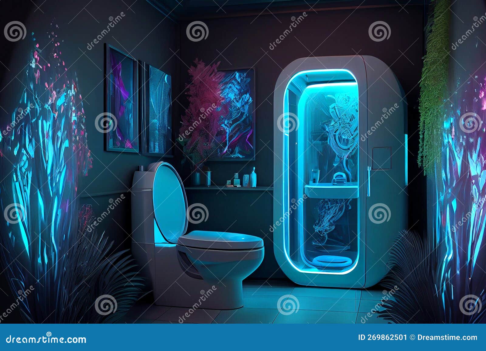 A Futuristic and Sleek Illustration of a Toilet Interior, Featuring ...