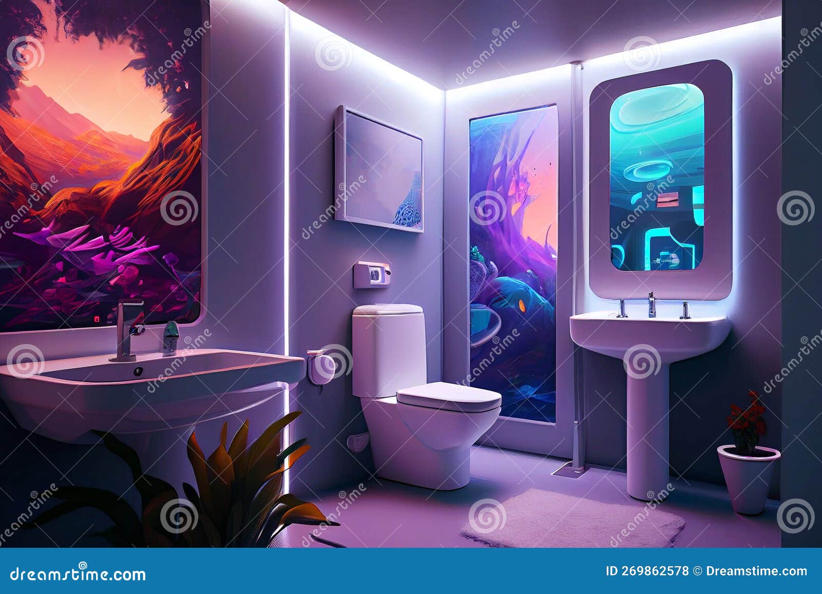 A Futuristic and Sleek Illustration of a Toilet Interior, Featuring ...
