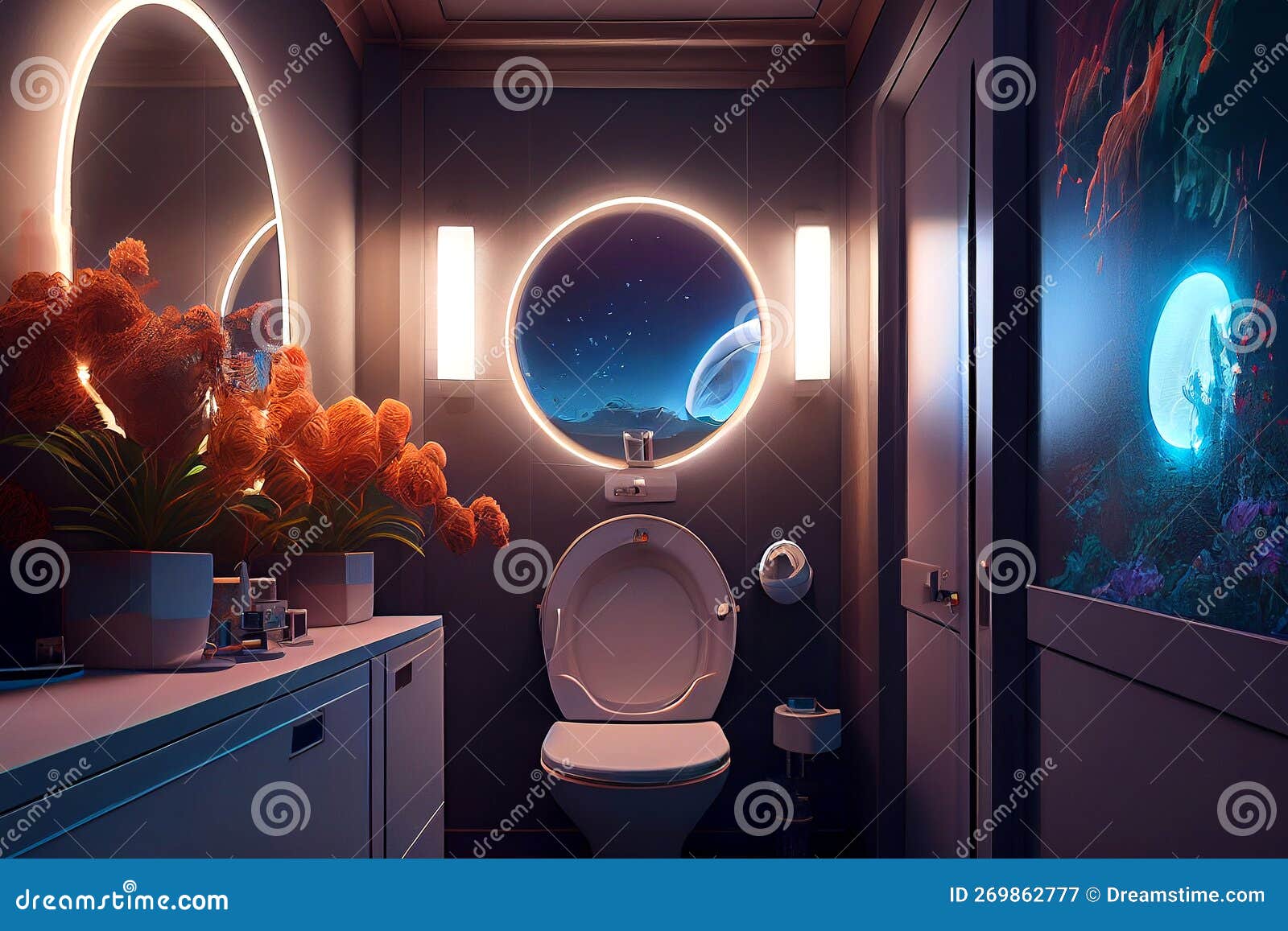 A Futuristic and Sleek Illustration of a Toilet Interior, Featuring ...