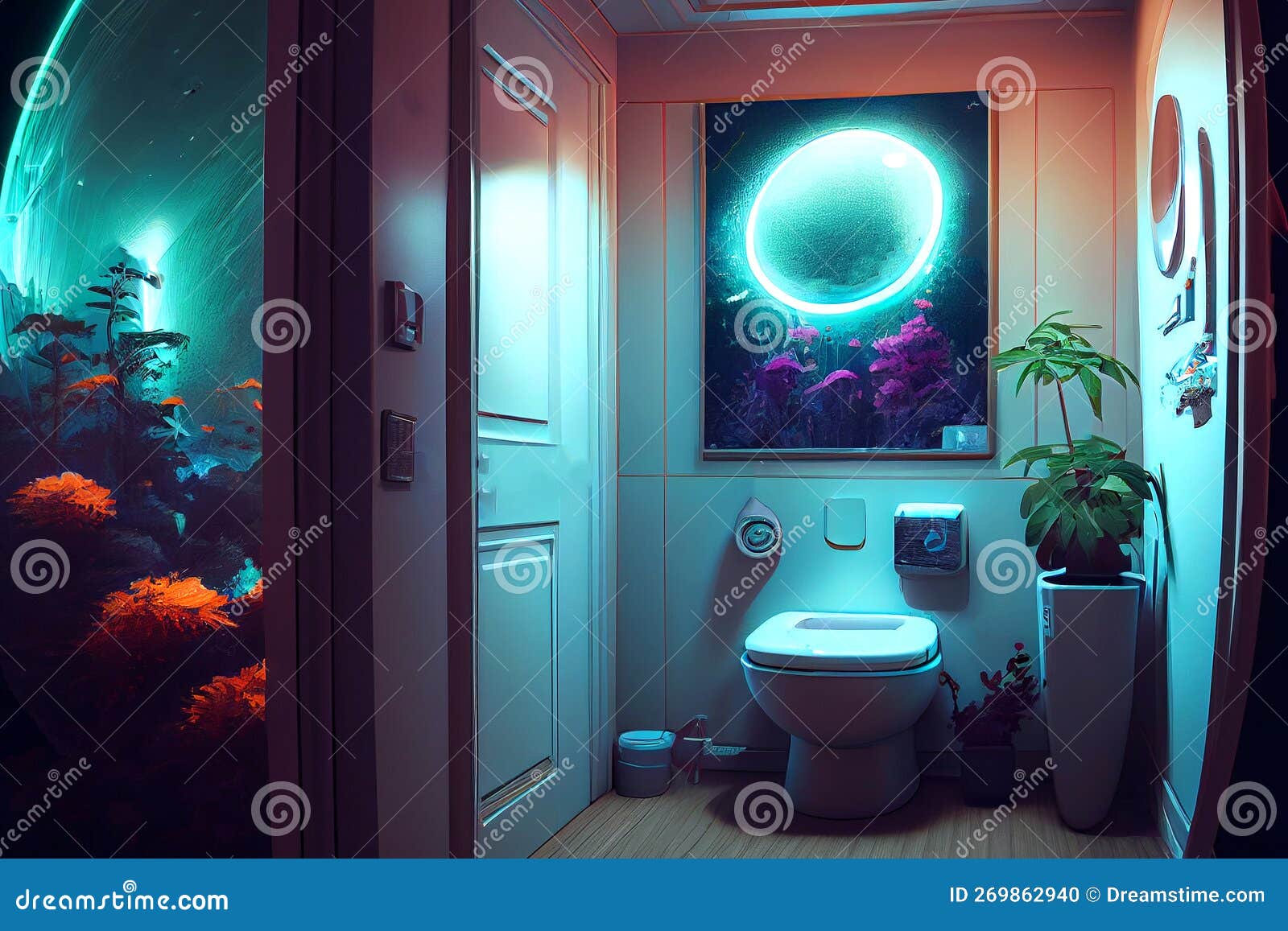 A Futuristic and Sleek Illustration of a Toilet Interior, Featuring ...