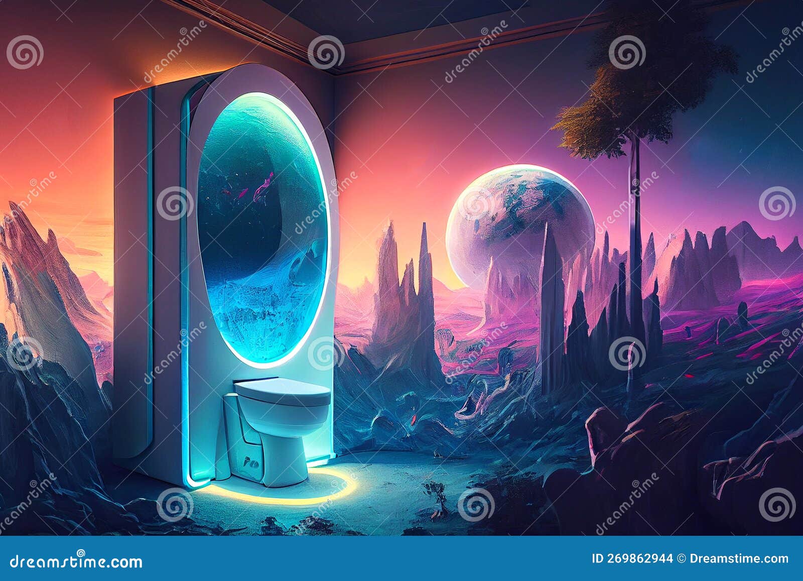 A Futuristic and Sleek Illustration of a Toilet Interior, Featuring ...