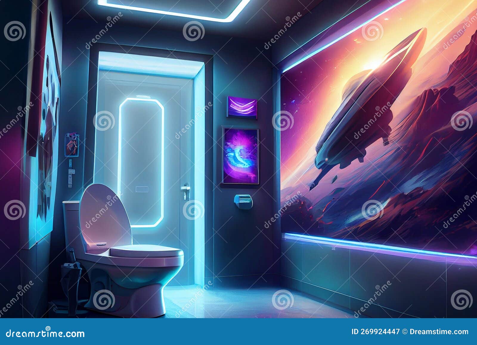 A Futuristic and Sleek Illustration of a Toilet Interior, Featuring ...