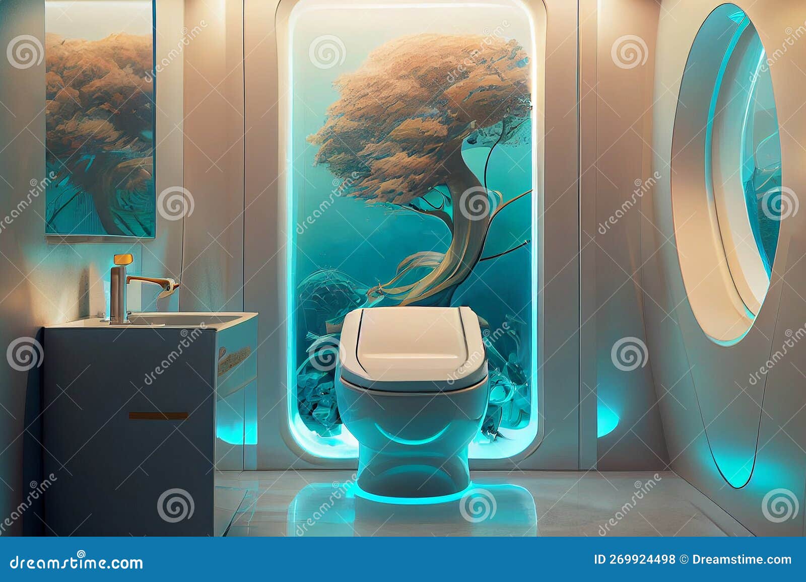 A Futuristic and Sleek Illustration of a Toilet Interior, Featuring ...