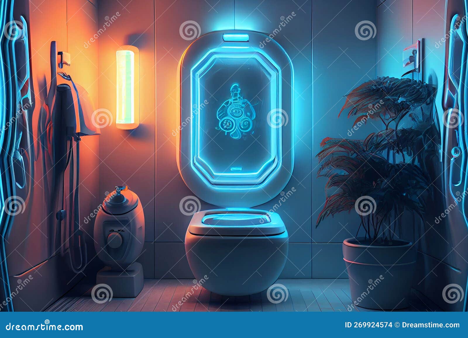 A Futuristic and Sleek Illustration of a Toilet Interior, Featuring ...