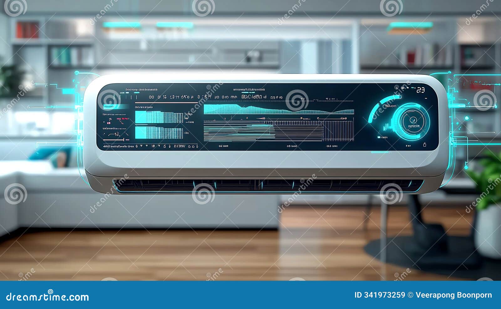 Futuristic Smart Air Conditioner with Digital Display in Modern Living ...