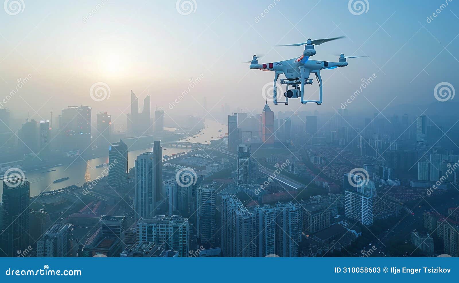 Futuristic Smart City with Tall Buildings, Advanced Transport, Drones ... Futuristic Smart City with Tall Buildings, Advanced Transport, Drones ...