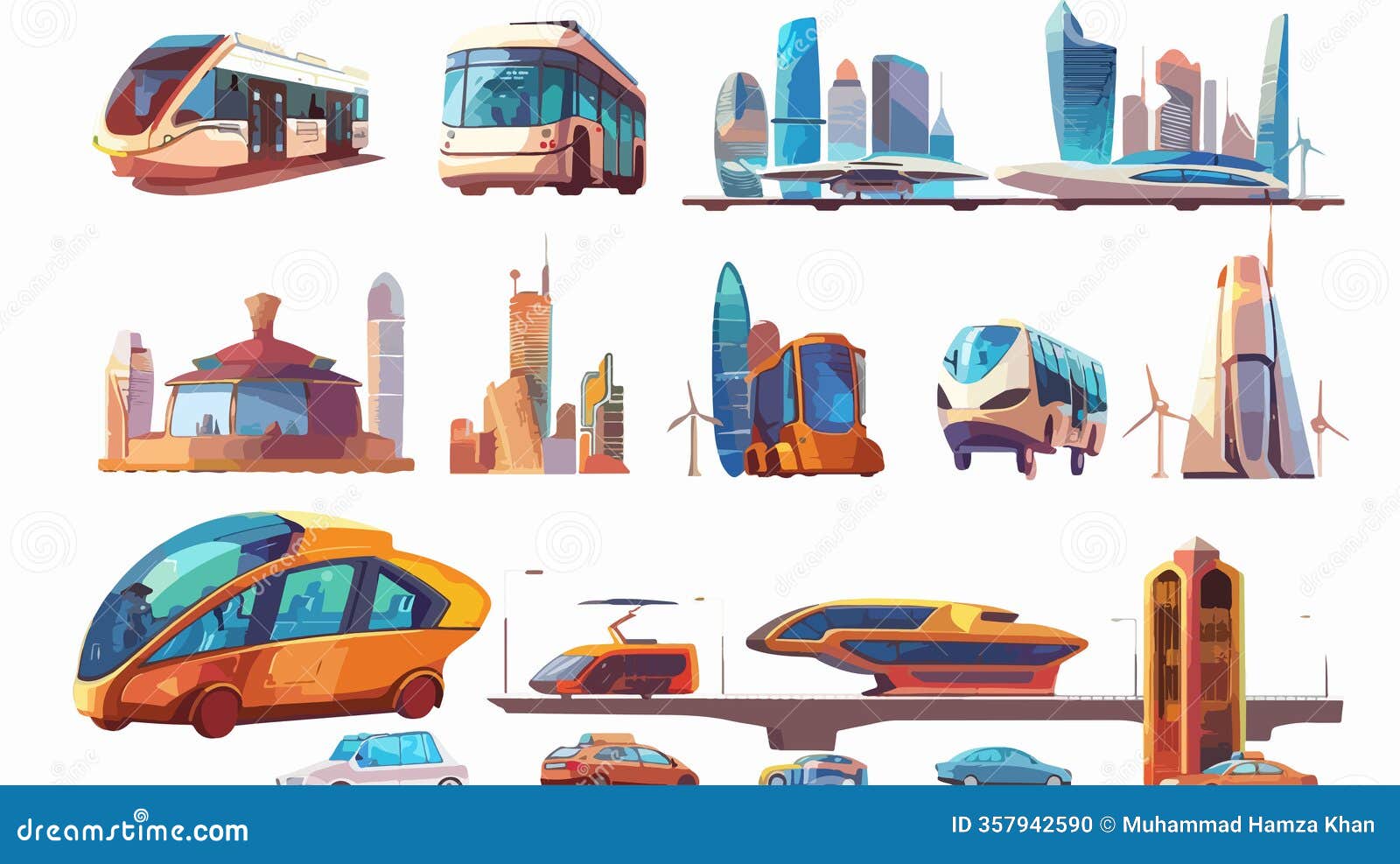 Futuristic Smart City Transportation Cartoon Vector Illustration Stock ...