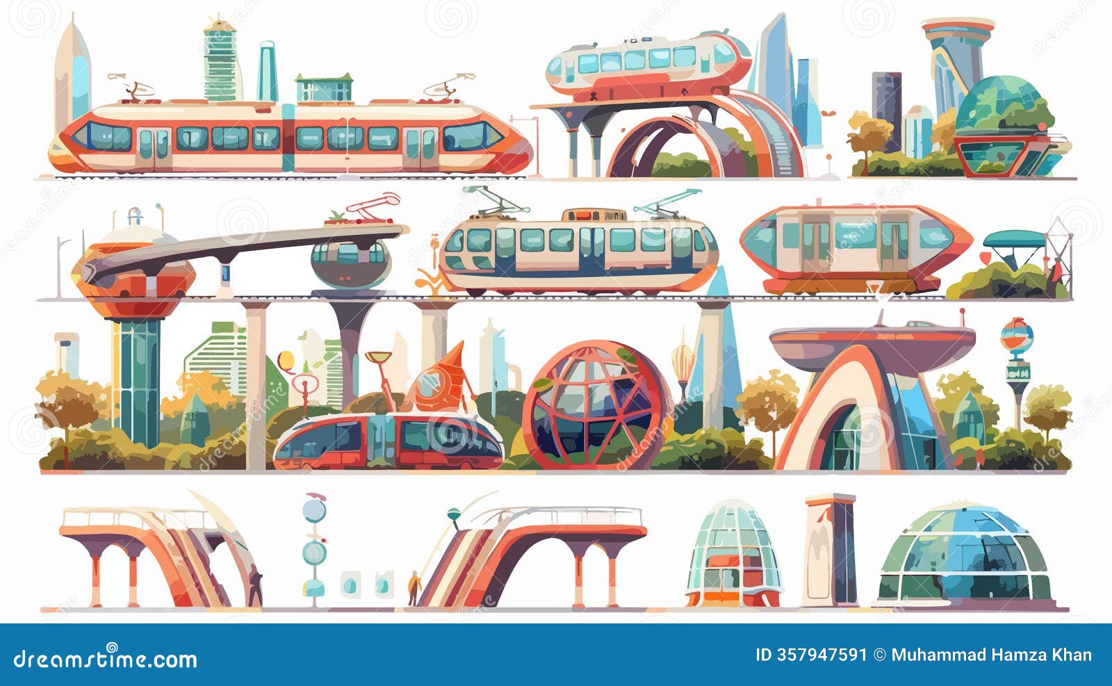 Futuristic Smart City Transportation Cartoon Vector Illustration Stock ...