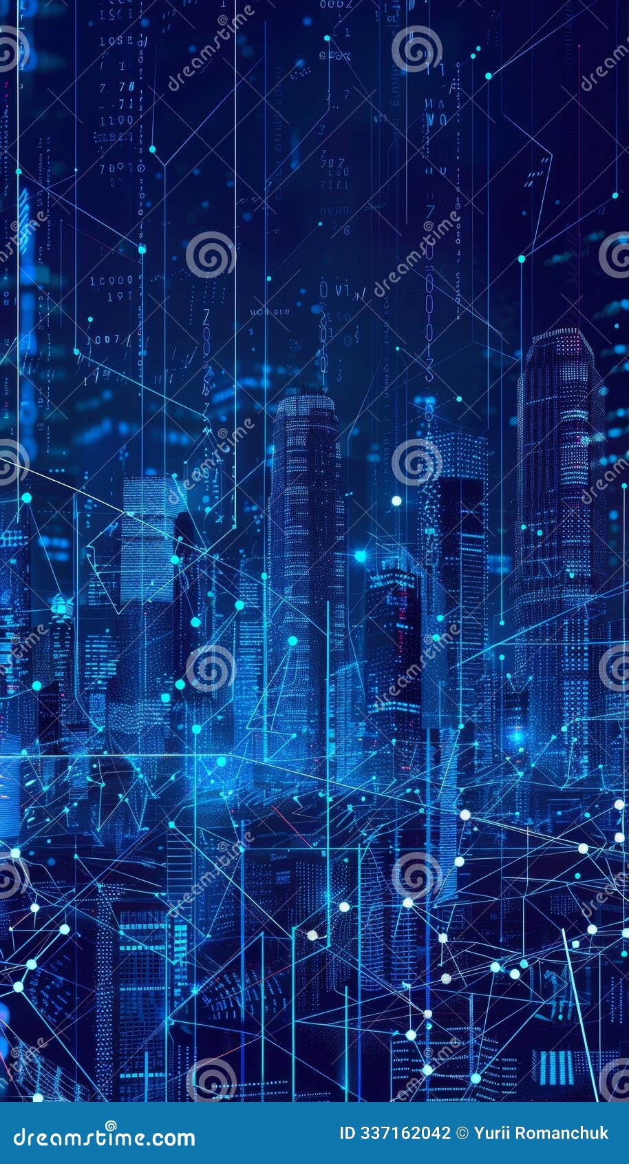 Futuristic Smart City Visualization Low Poly Wireframe with Building ...