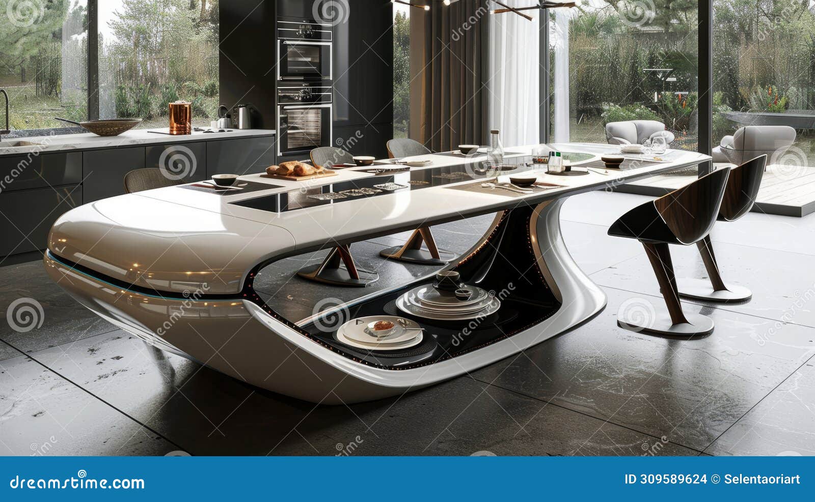 Smart Dining Table With Integrated Wireless Charging Stations For ...