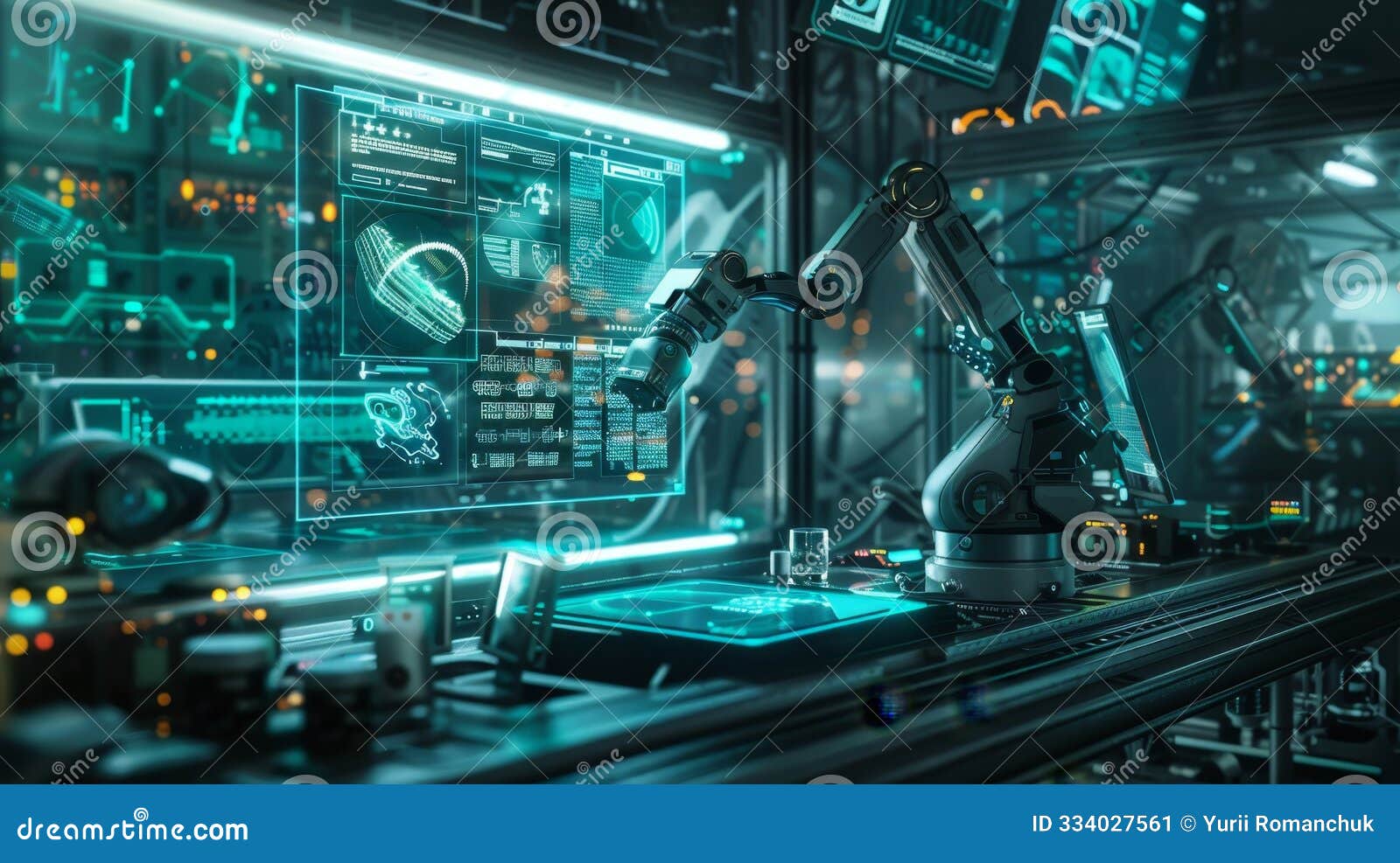 Futuristic Smart Factory Showcasing Robotic Arms And Holographic ... Futuristic Smart Factory Showcasing Robotic Arms And Holographic ...