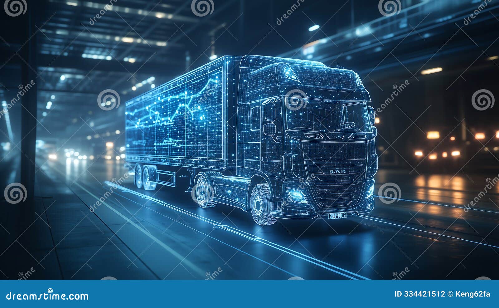 Futuristic Smart Freight Truck with Digital Network Visualization on ...