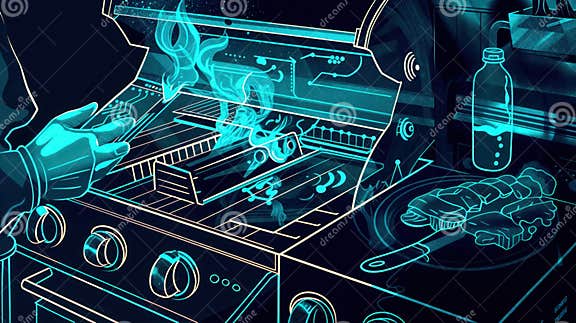 Futuristic Smart Grill with User Interface Stock Illustration ...