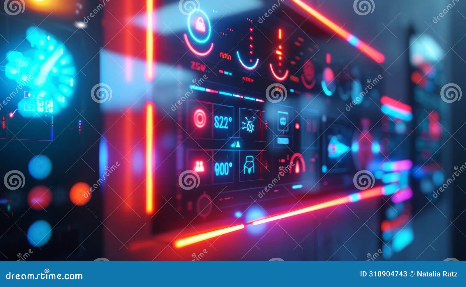 Futuristic Smart Home Control Panel, with Interactive Neon UI Stock ...