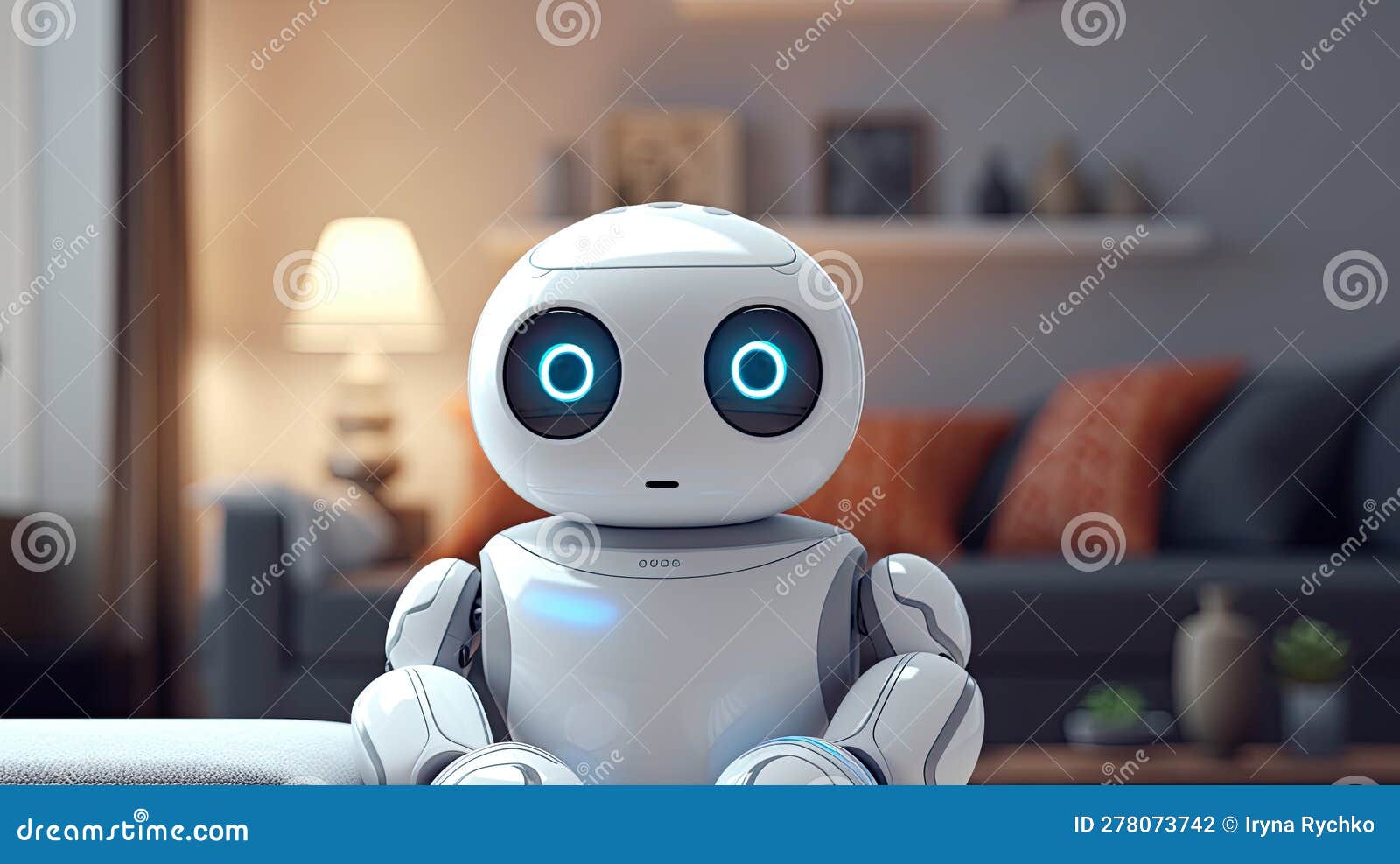 Futuristic Smart Home Robot Assistant Device in Living Room, AI ...