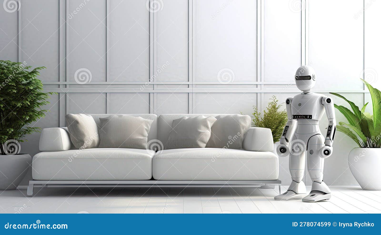 Futuristic Smart Home Robot Assistant Device in Living Room, AI ...