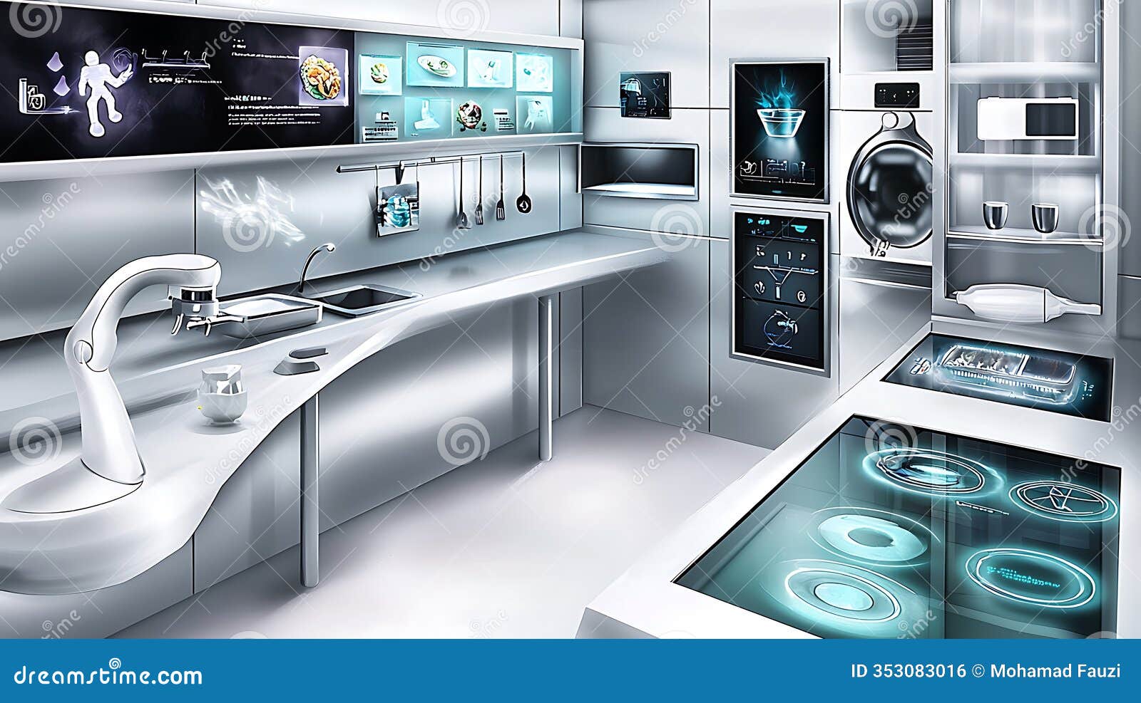Futuristic Smart Kitchen with Robotic Arm, Integrated Appliances, and ...