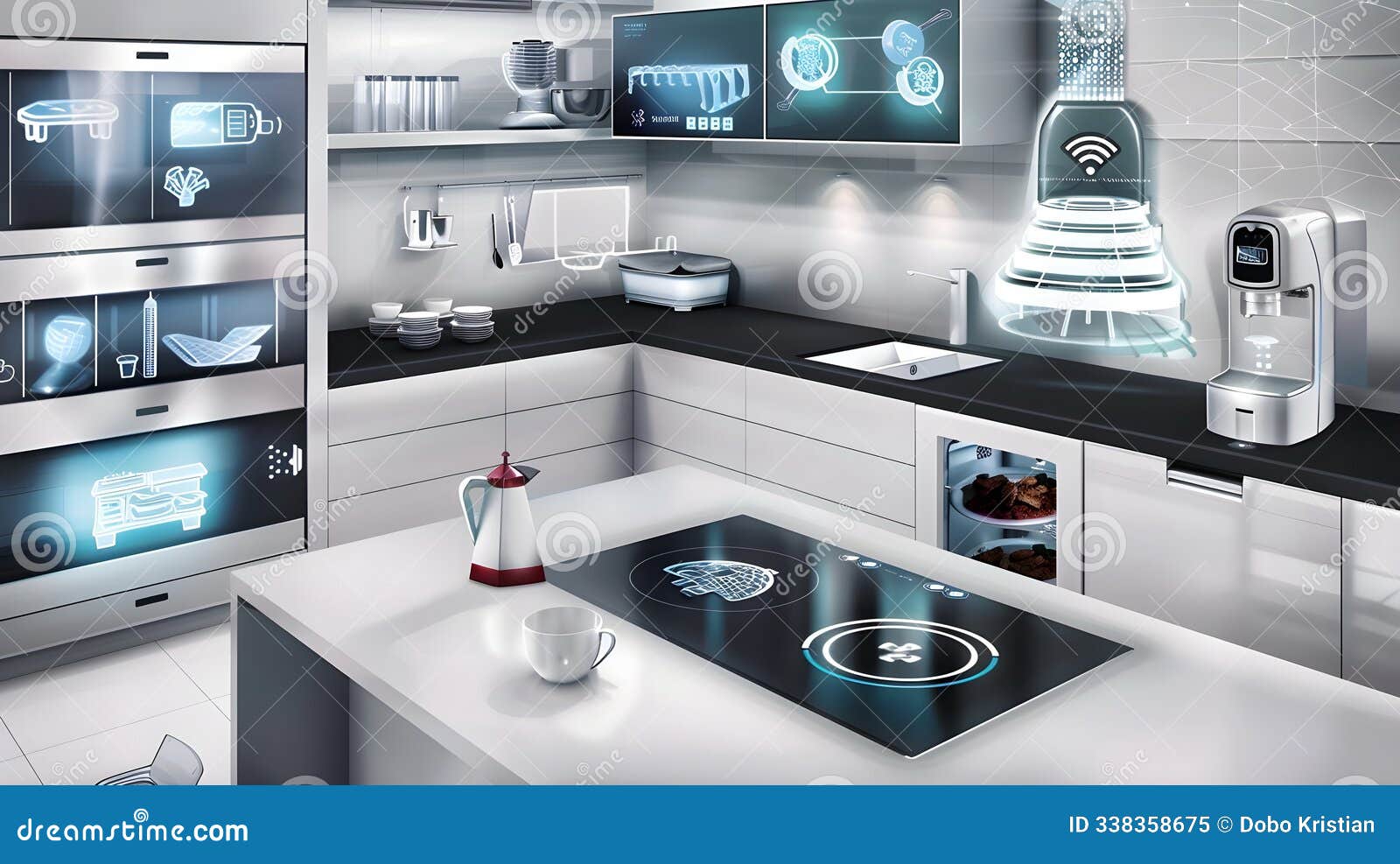 Futuristic Smart Kitchen Technology Modern Interior Design Stock Illustration - Illustration of ...