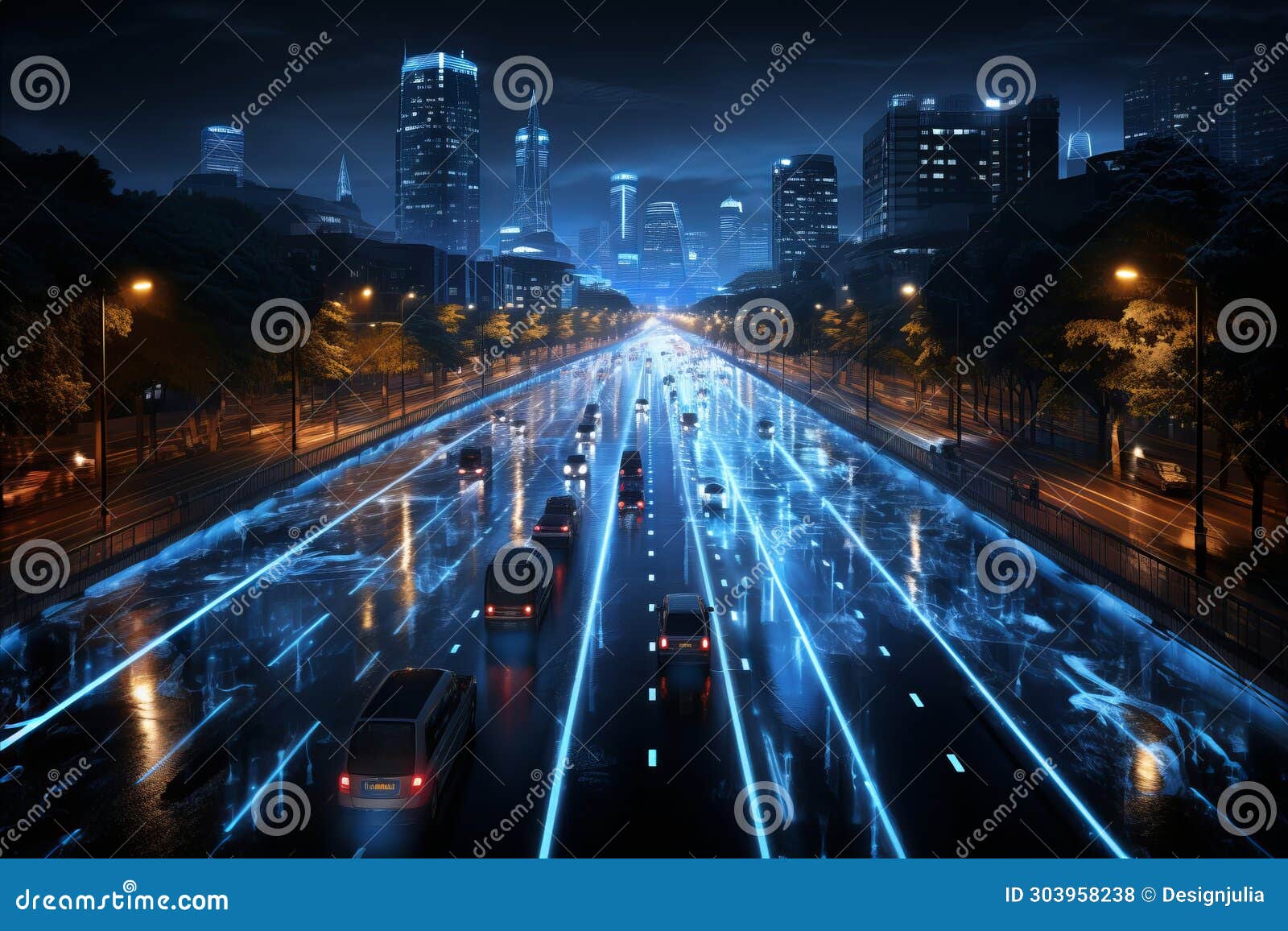 Futuristic Smart Metropolis. High-speed Safe Highway, Advanced Road ...