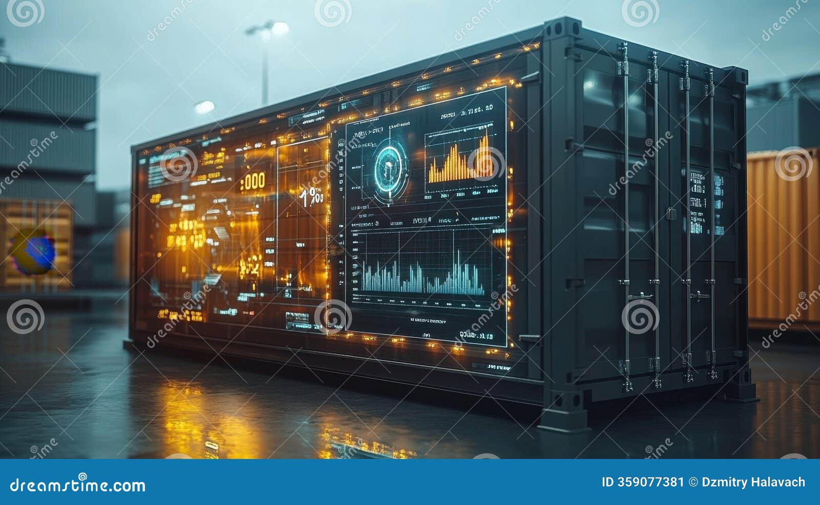 Futuristic Smart Shipping Container with Data Display Stock Image ...