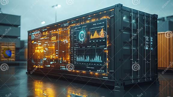 Futuristic Smart Shipping Container with Data Display Stock Image ...
