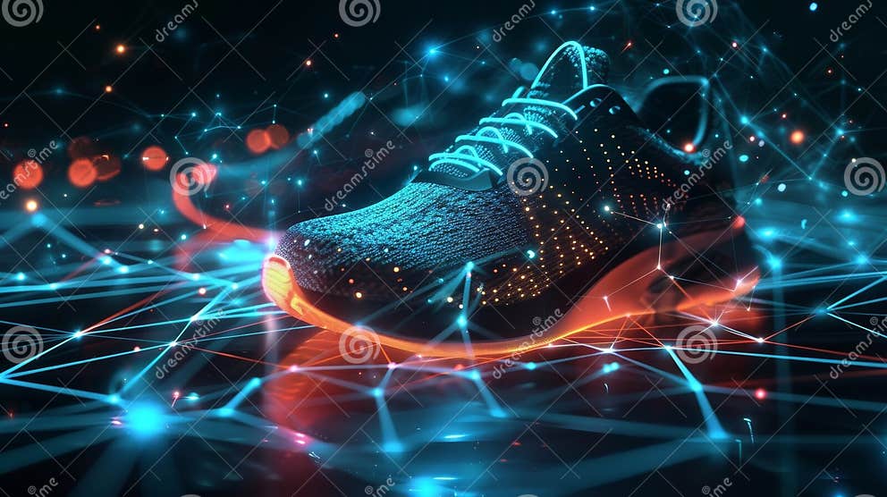 Futuristic Smart Shoe Glowing on Digital Network Surface Stock Image ...
