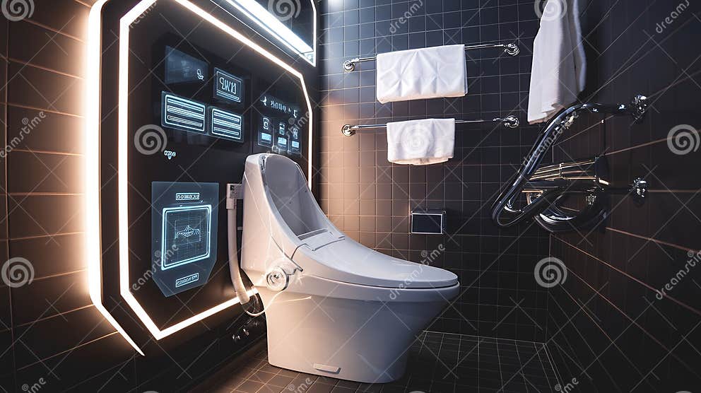 Futuristic Smart Toilet with Integrated Digital Control Panel in Modern ...