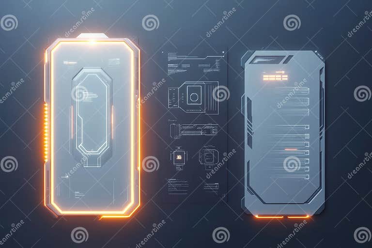 Futuristic Smartphone Designs and Schematics with Glowing Accents and ...