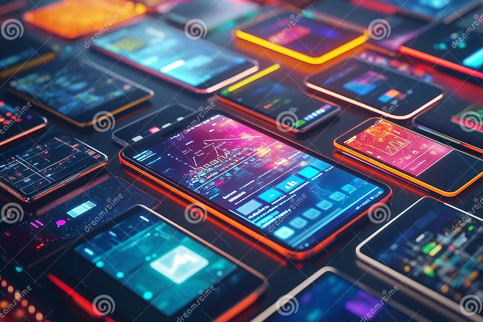 Futuristic Smartphone Interface Design with Neon Glow and Data ...