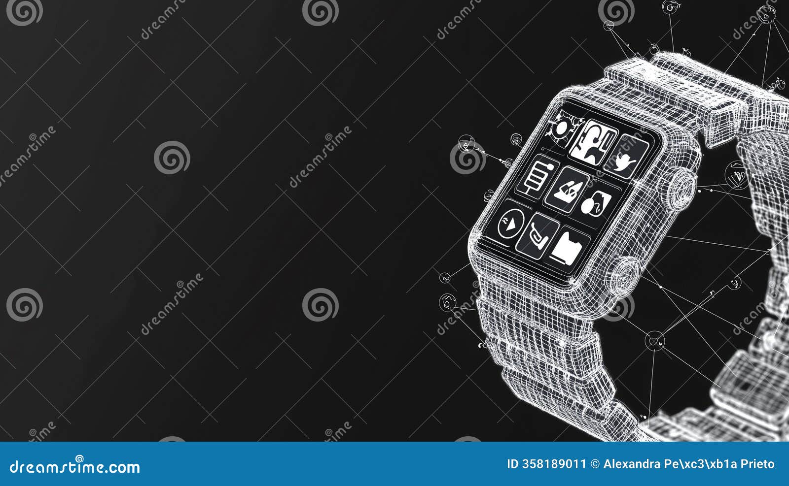 Futuristic Smartwatch with a Digital Wireframe Interface Stock ...